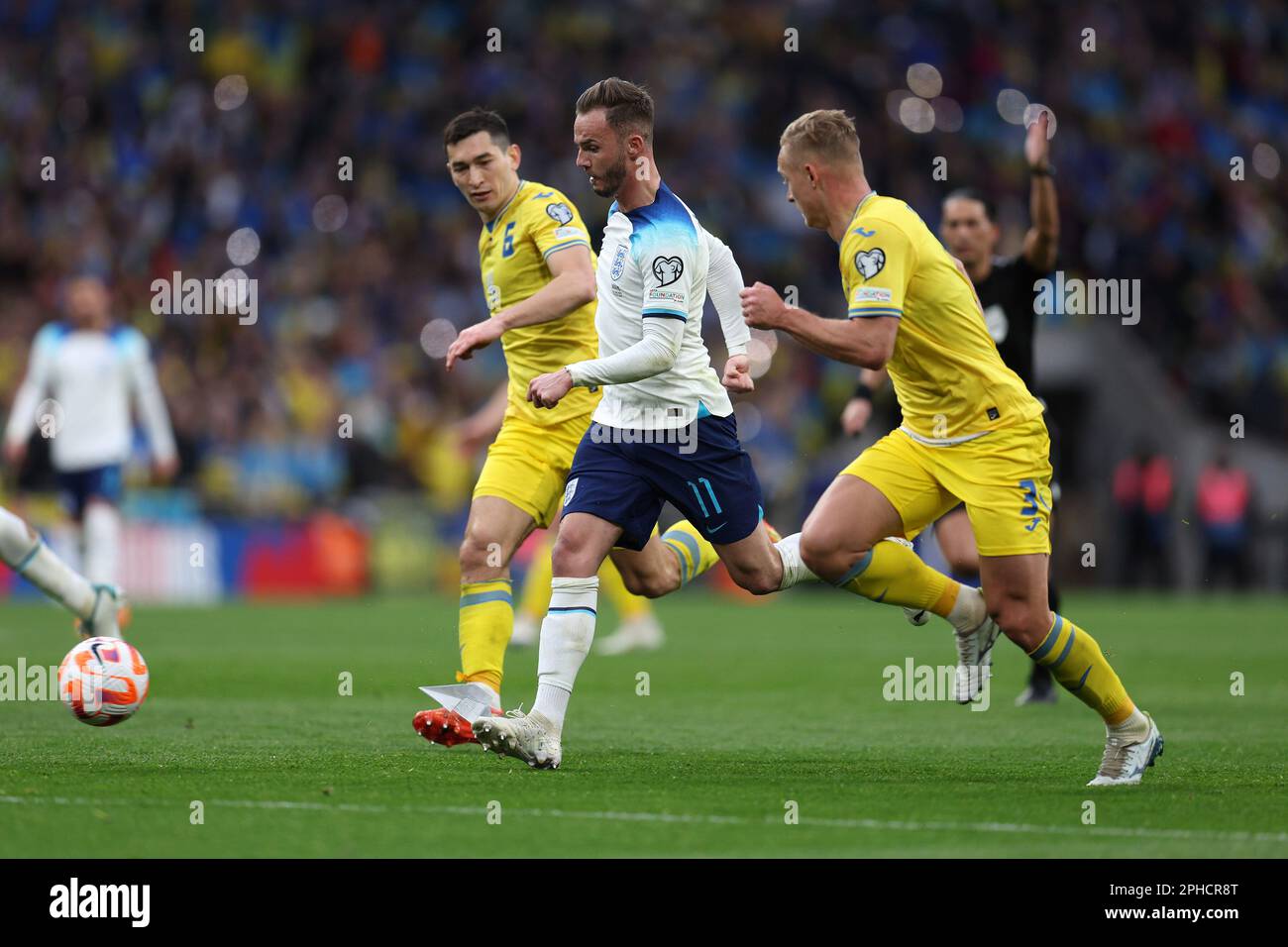 London, UK. 26th Mar, 2023. James Maddison of England (c) in action ...