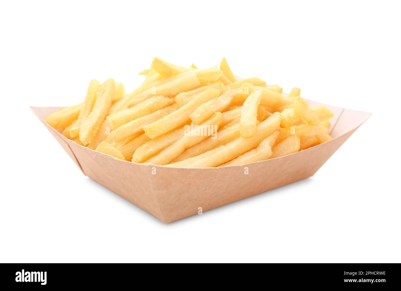 Paper box with tasty french fries on white background Stock Photo - Alamy