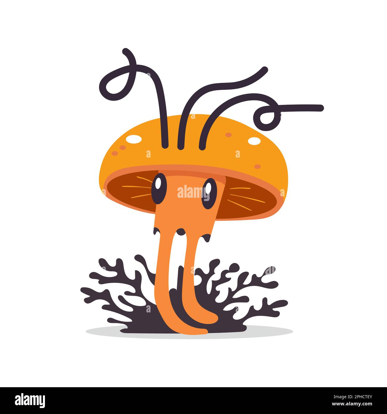 Cute mushroom. Cartoon fungus cordyceps. Mushroom spread concept ...