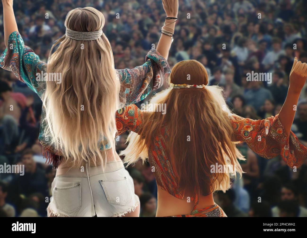 The summer of love, woodstock generation, Some hippies dancing at a concert in the famous summer ...