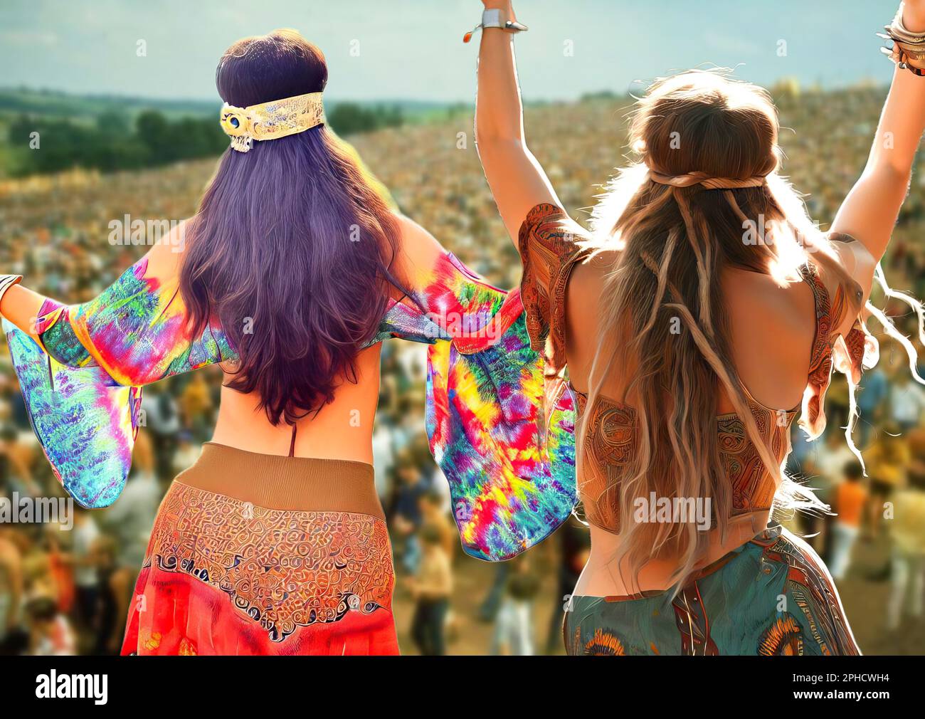 The summer of love, woodstock generation, Some hippies dancing at a concert in the famous summer ...