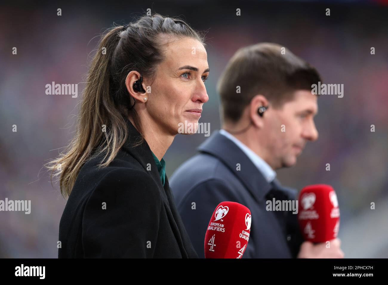 London, UK. 26th Mar, 2023. Jill Scott (l) and Steven Gerrard look on ...