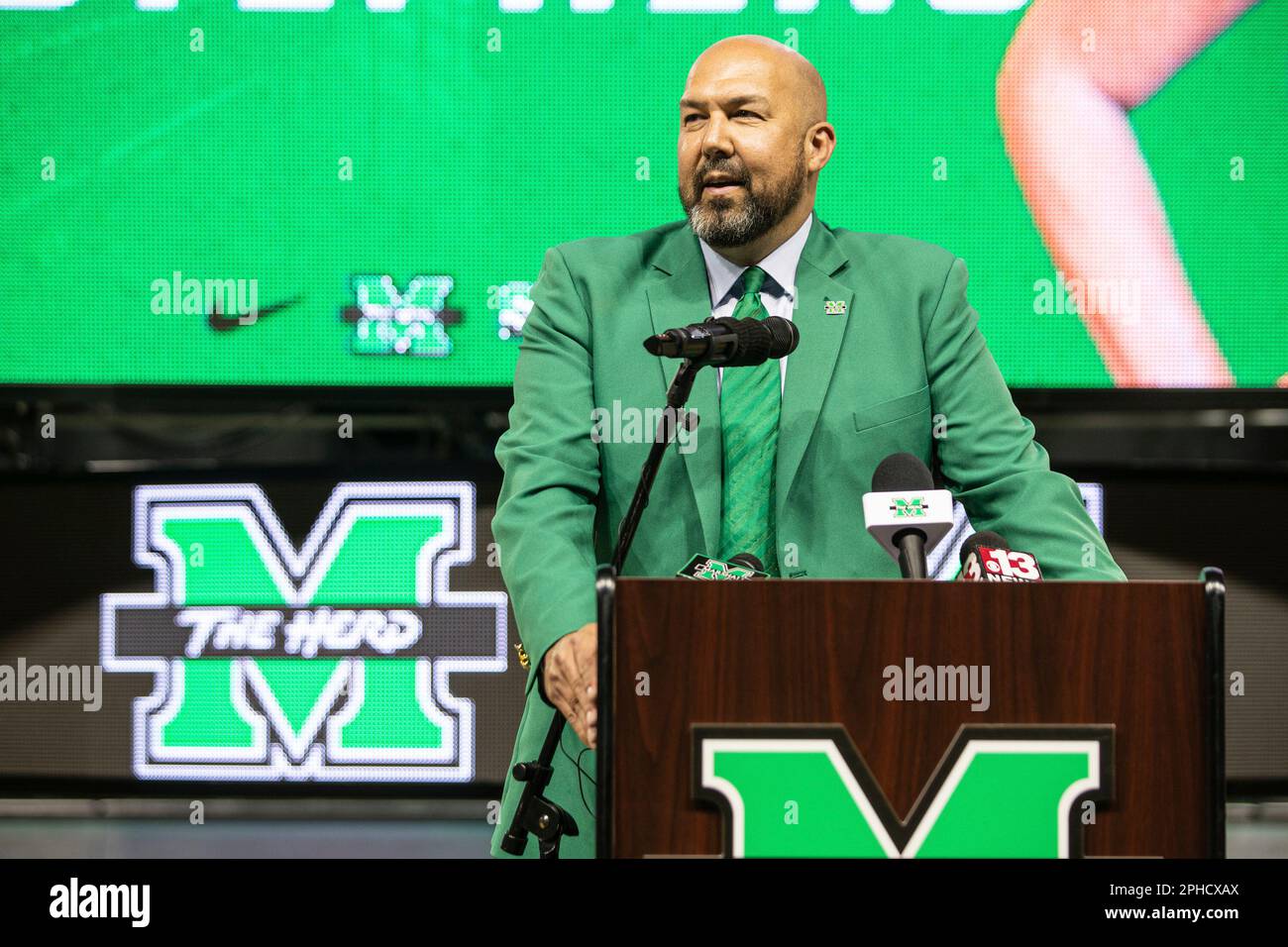 Marshall Athletic Director Christian Spears speaks as Kim Stephens is ...