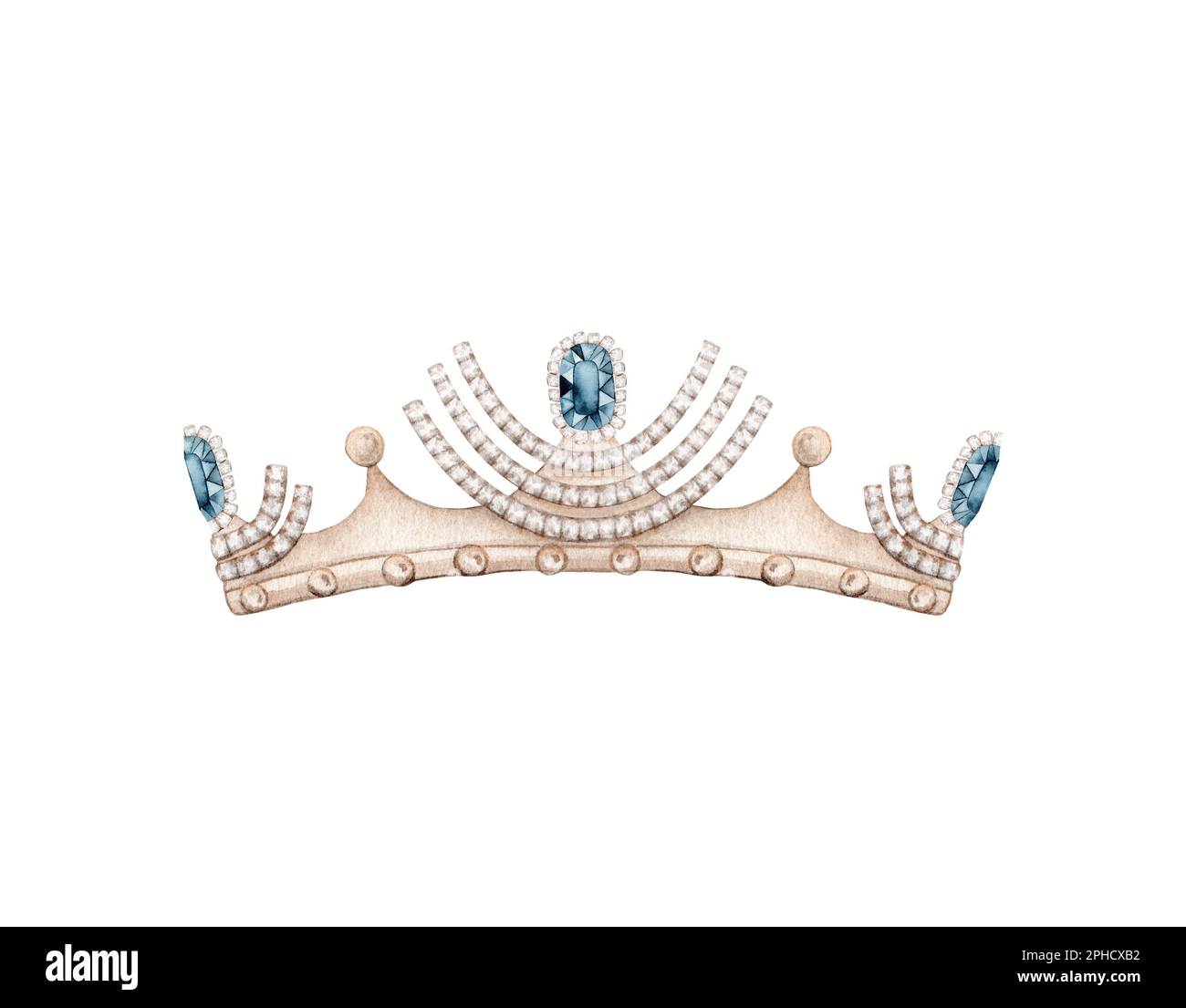 Watercolor hand draw illustration royal gold crown, diadem, with ...