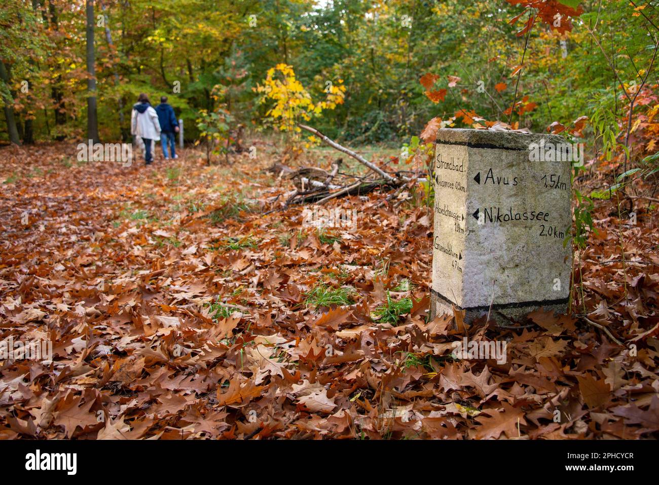 An old marker stone at a walking trail on the Havel Heights of ...