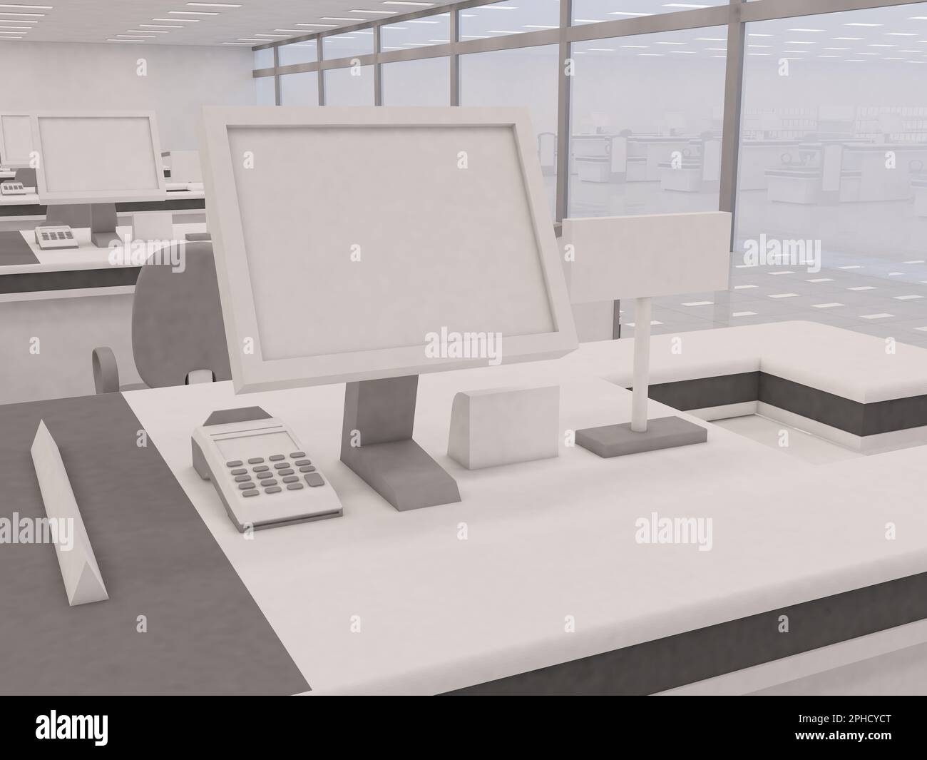 Grocery store Supermarket cashier checkout counter with card payment ...