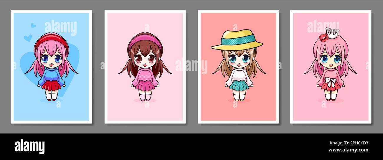 Set of posters with cute anime chibi girls Stock Vector Image & Art - Alamy