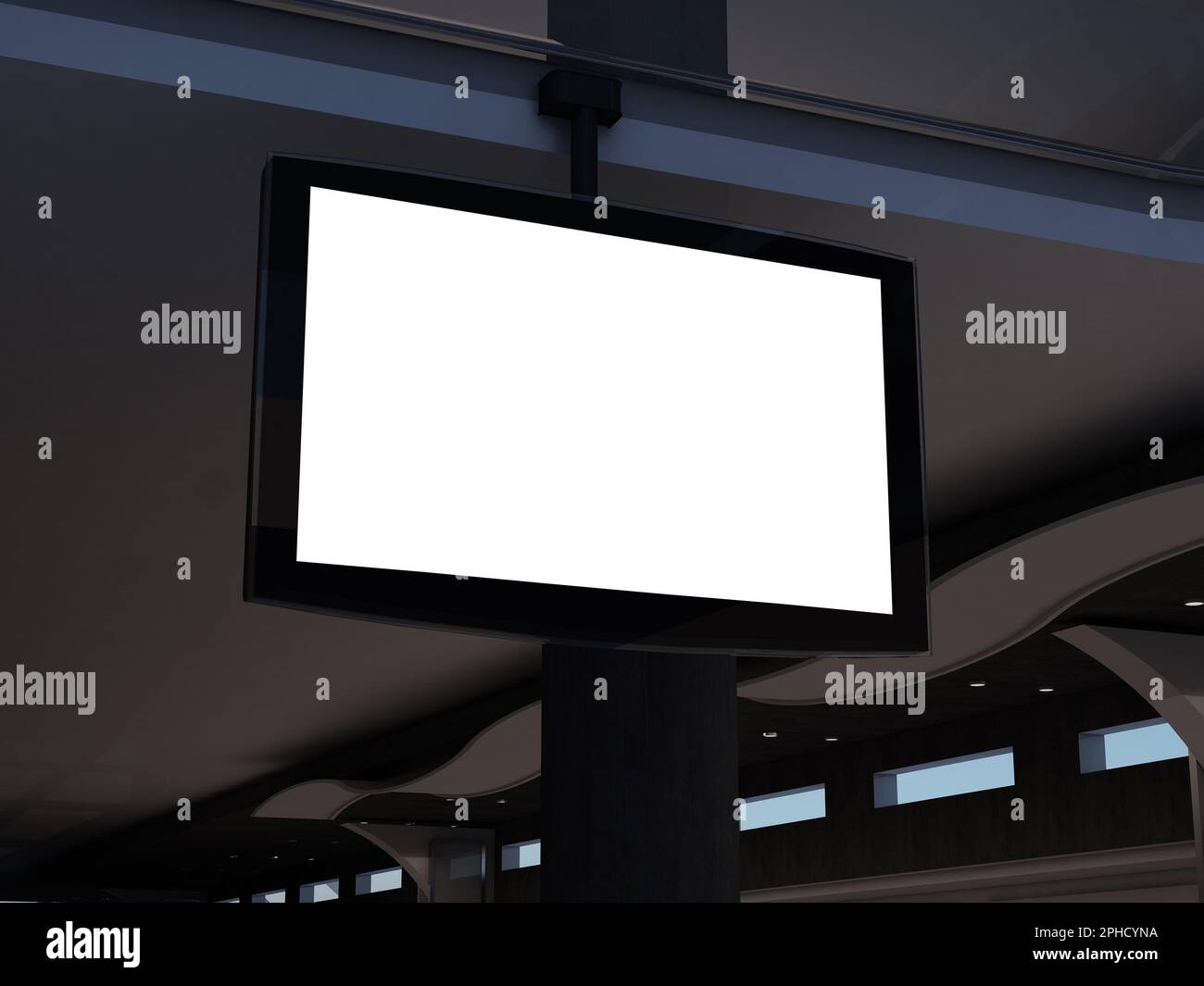 Hanging LCD screen on the shopping mall. 3d rendering illustration ...