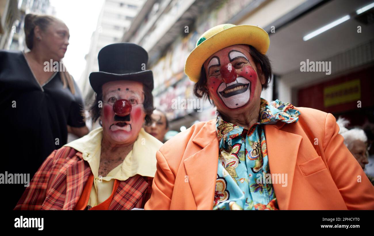 Sao Paulo, Brazil. 27th Mar, 2023. Clowns and circus performers take ...