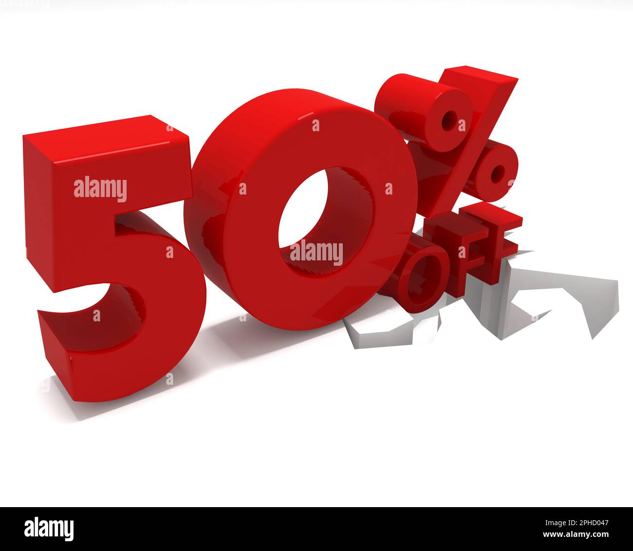 Red fifty percent off. Discount 50%.with impact effect on the ground ...