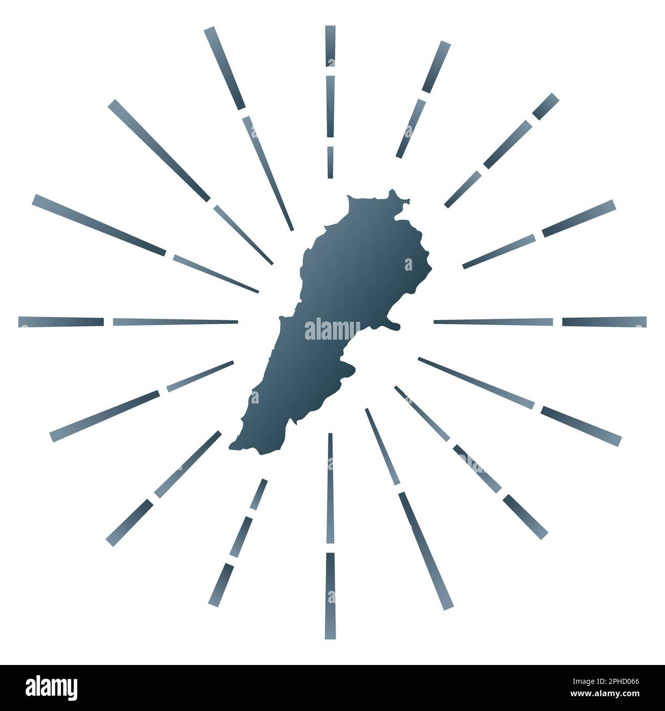 Lebanon gradiented sunburst. Map of the country with colorful star rays ...