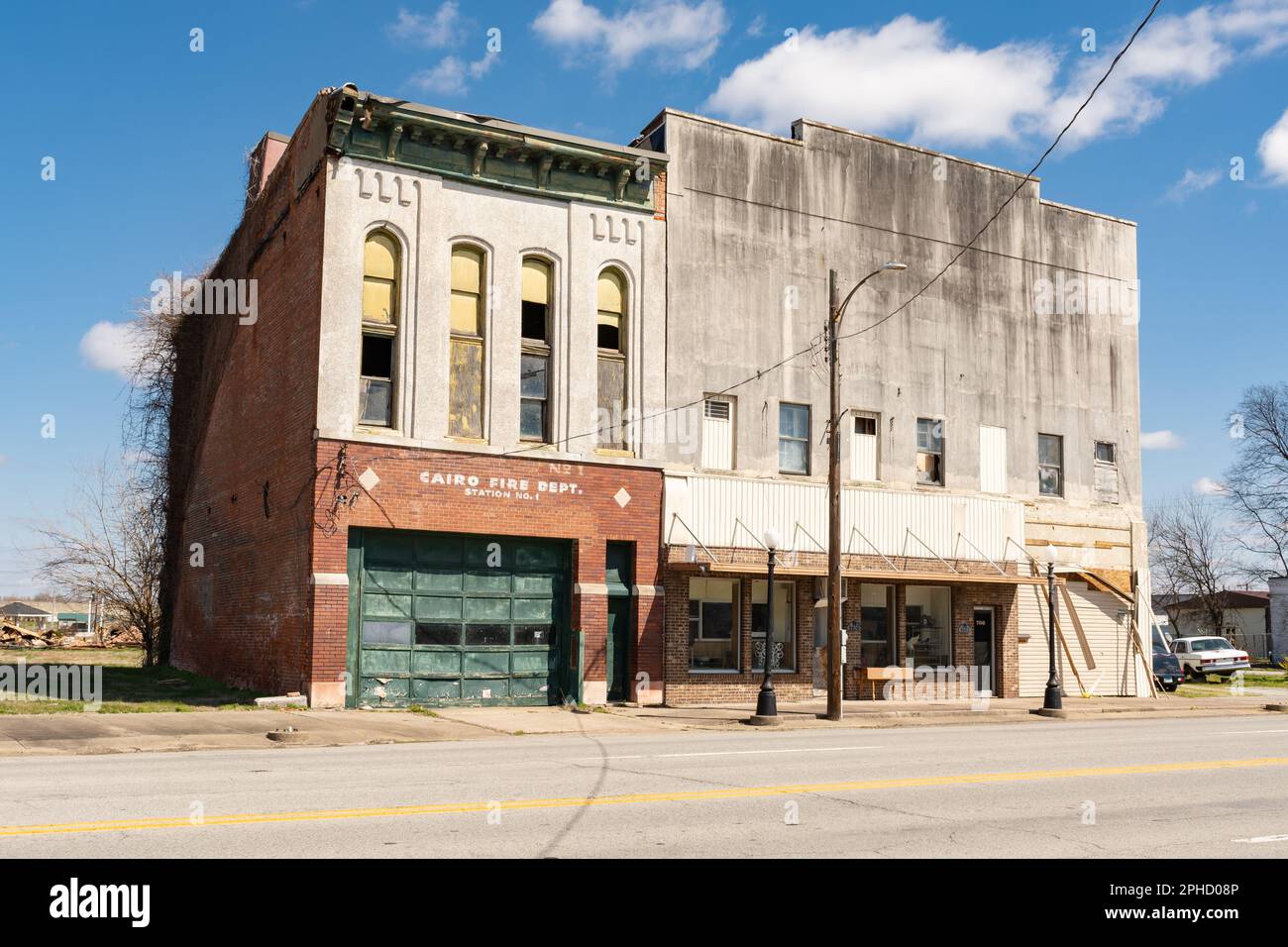 Fire station in the modern day ghost town of Cairo, Illinois, USA Stock ...