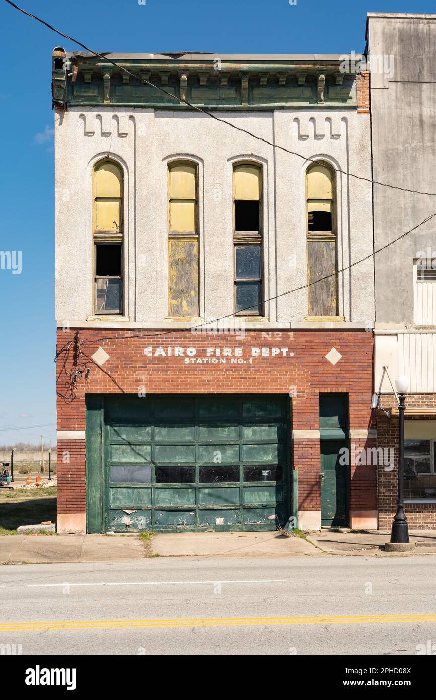 Fire station in the modern day ghost town of Cairo, Illinois, USA Stock ...