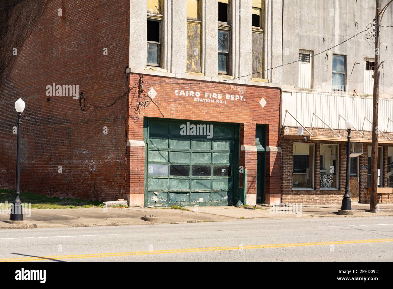 Fire station in the modern day ghost town of Cairo, Illinois, USA Stock ...