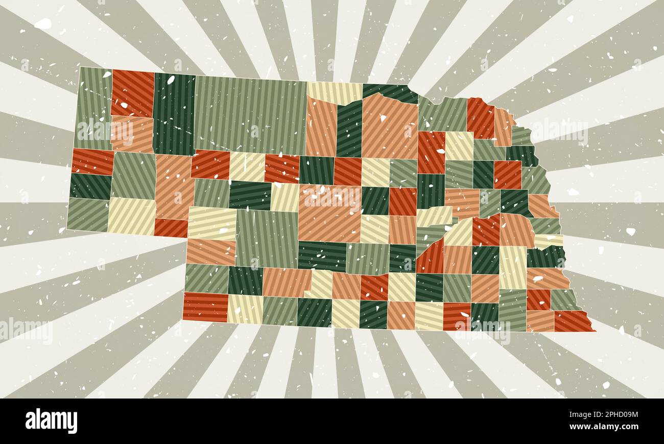 Nebraska vintage map. Grunge poster with map of the US state in retro ...