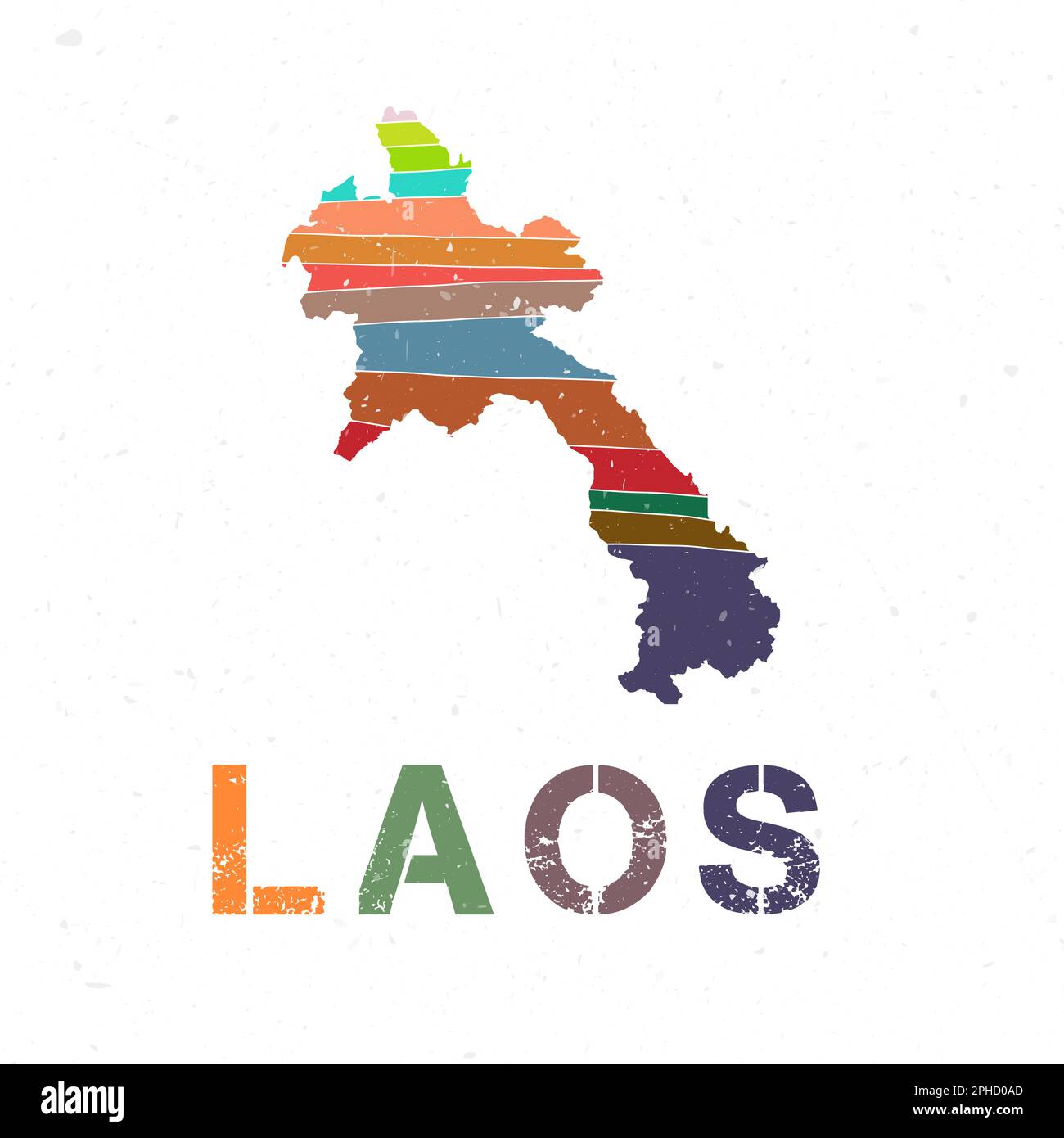 Laos map design. Shape of the country with beautiful geometric waves and grunge texture. Awesome ...