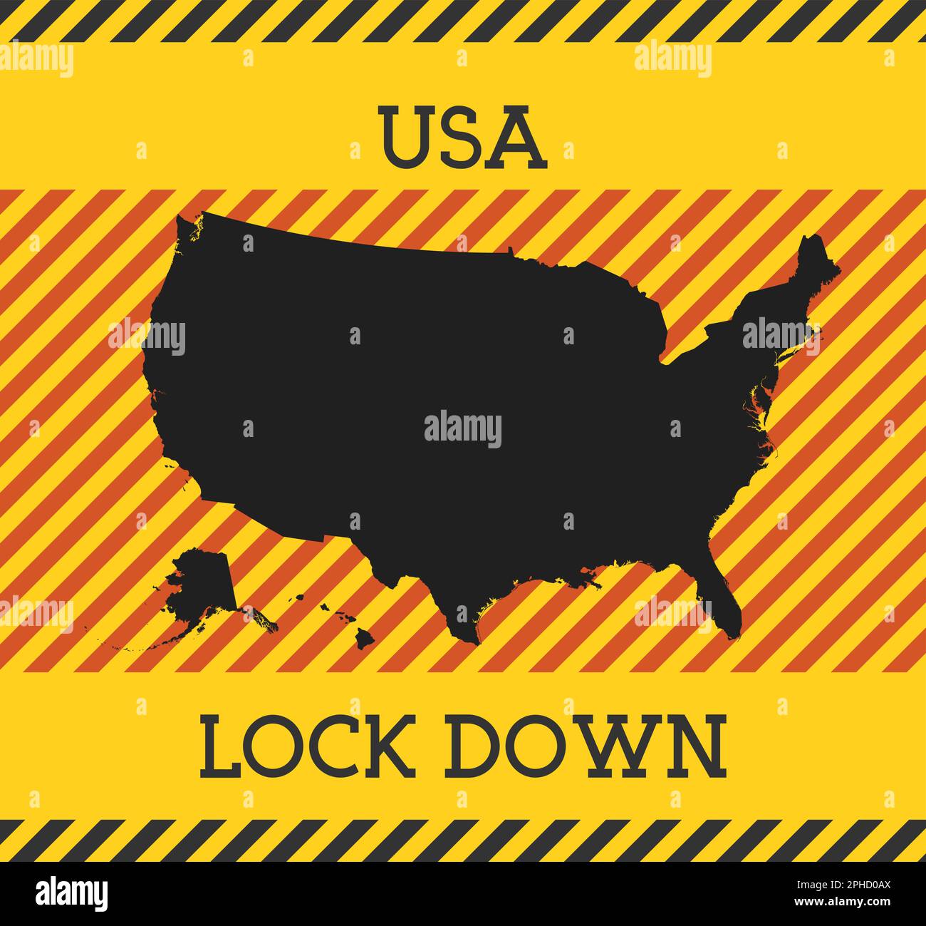 USA Lock Down Sign. Yellow country pandemic danger icon. Vector ...
