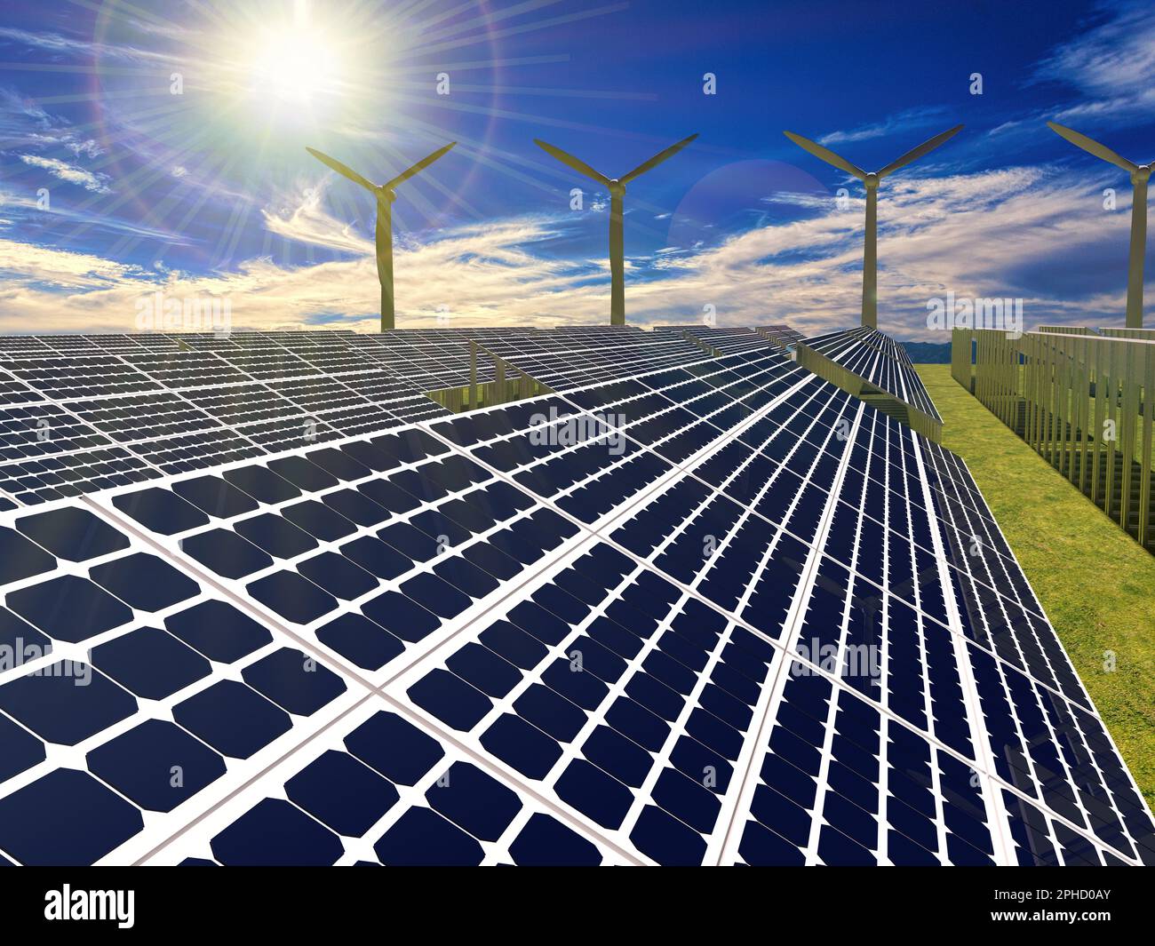 Solar panels and wind power generation and aerial photo of new energy ...