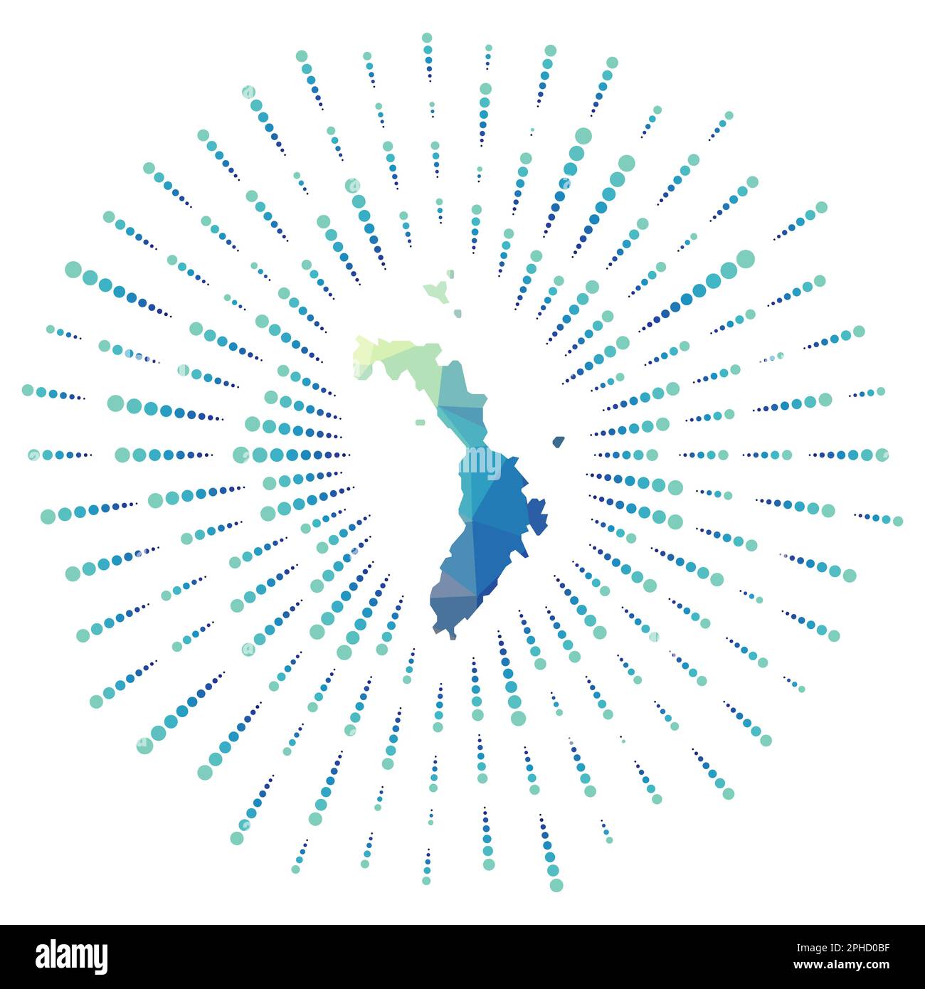Shape of Lord Howe Island, polygonal sunburst. Map of the island with ...
