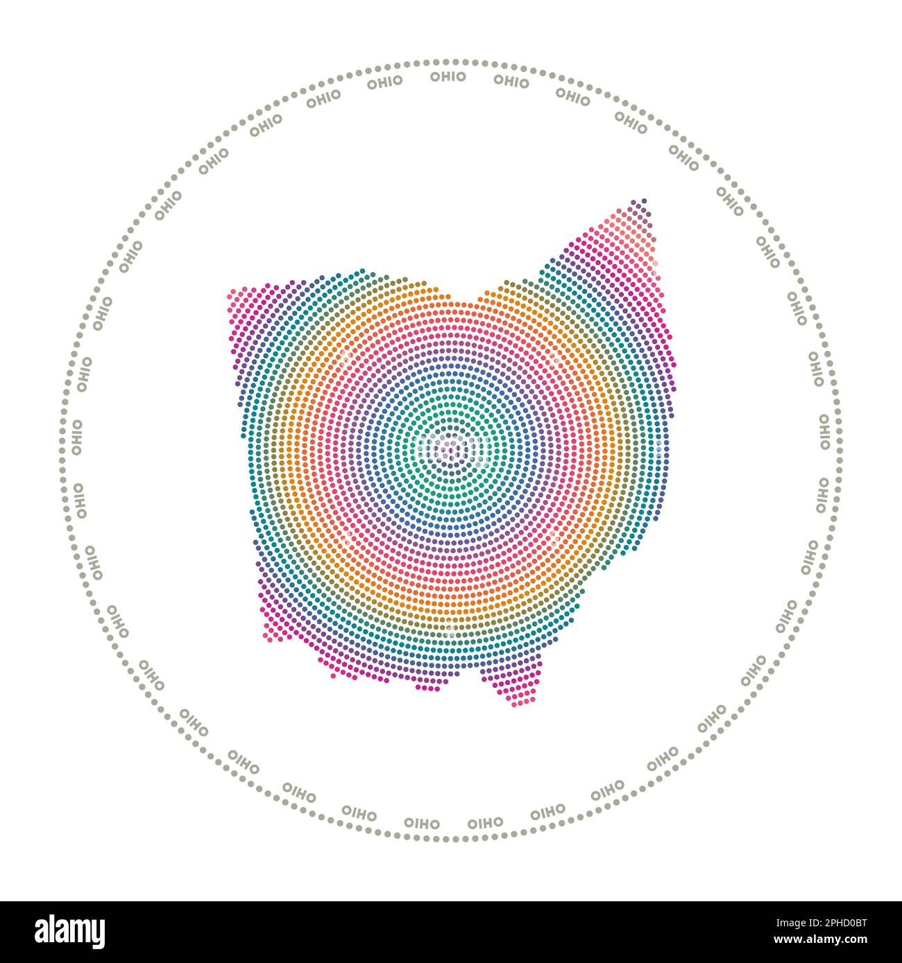 Ohio round logo. Digital style shape of Ohio in dotted circle with US ...