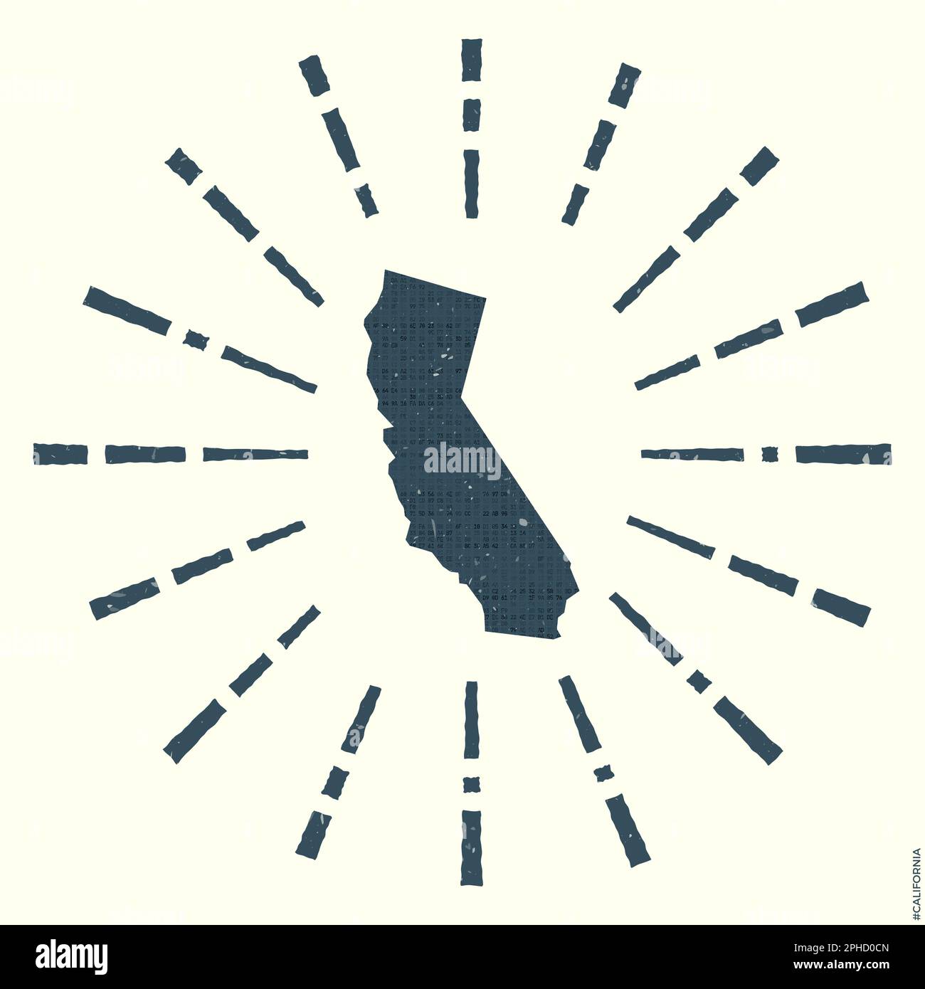 California Logo. Grunge sunburst poster with map of the US state. Shape ...