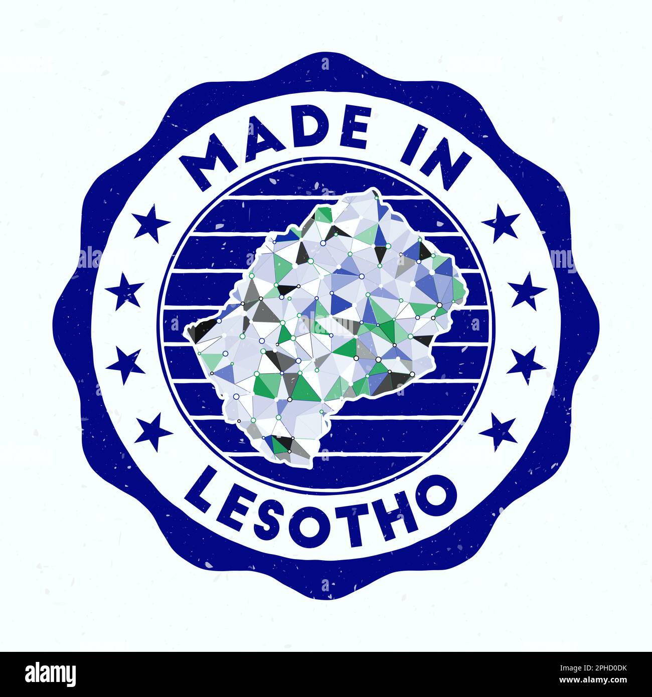 Made In Lesotho. Country round stamp. Seal of Lesotho with border shape ...