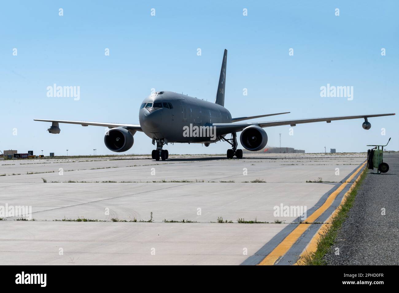 An Italian KC-767 taxis on the flight line after landing at Ali Al ...