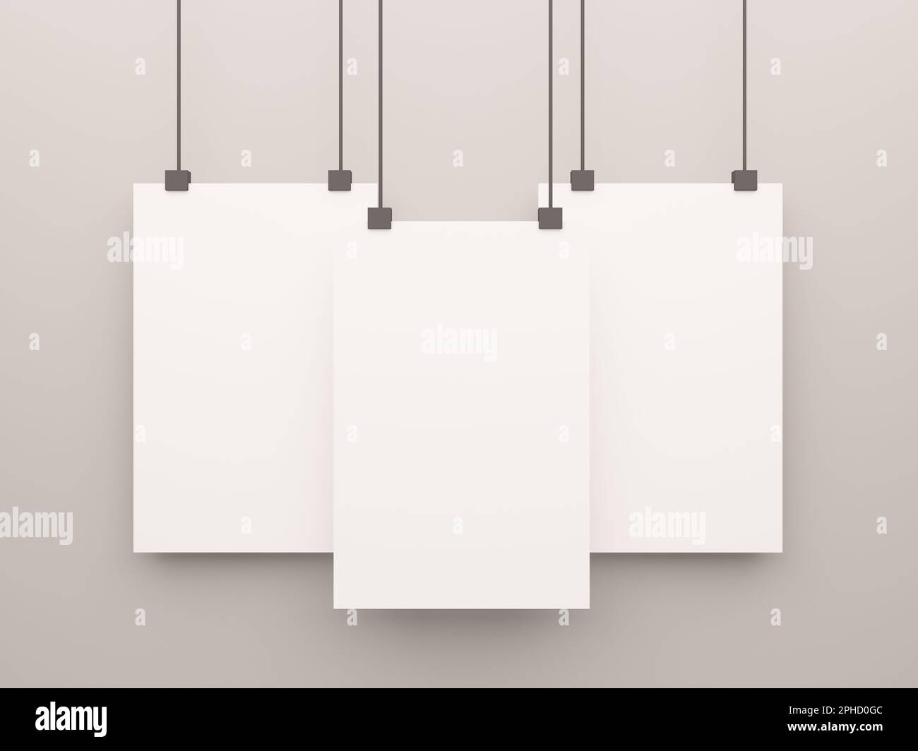 Three blank white posters mockup on gray background. Poster or paper ...