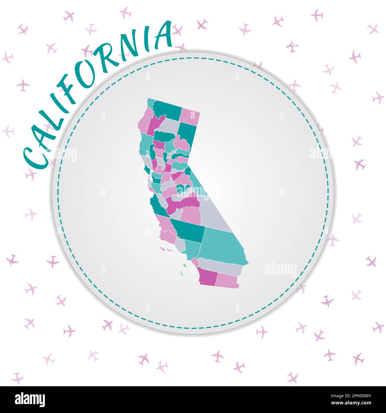 California map design. Map of the US state with regions in emerald ...