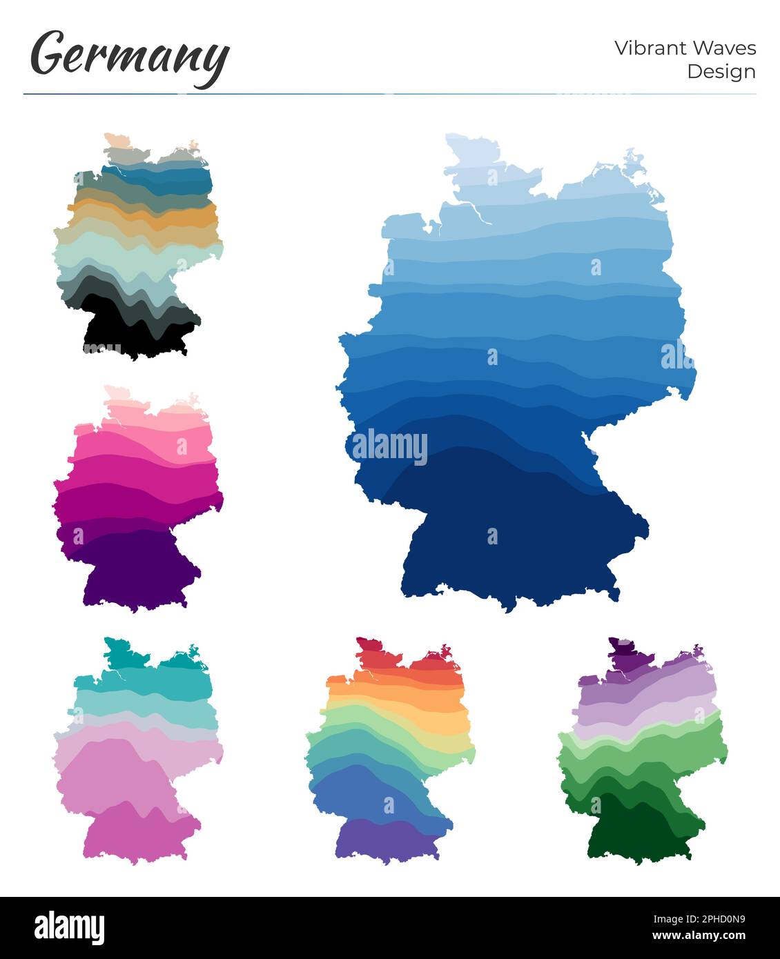 Set of vector maps of Germany. Vibrant waves design. Bright map of ...