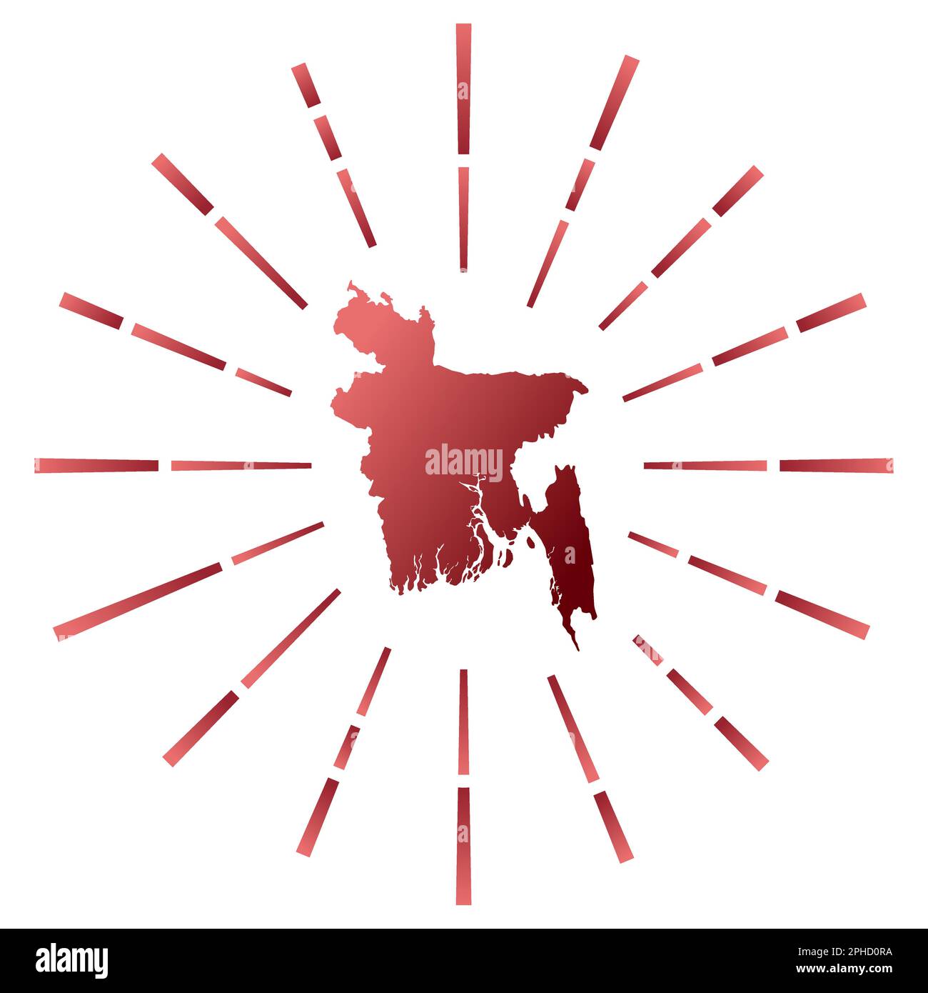 Bangladesh gradiented sunburst. Map of the country with colorful star ...