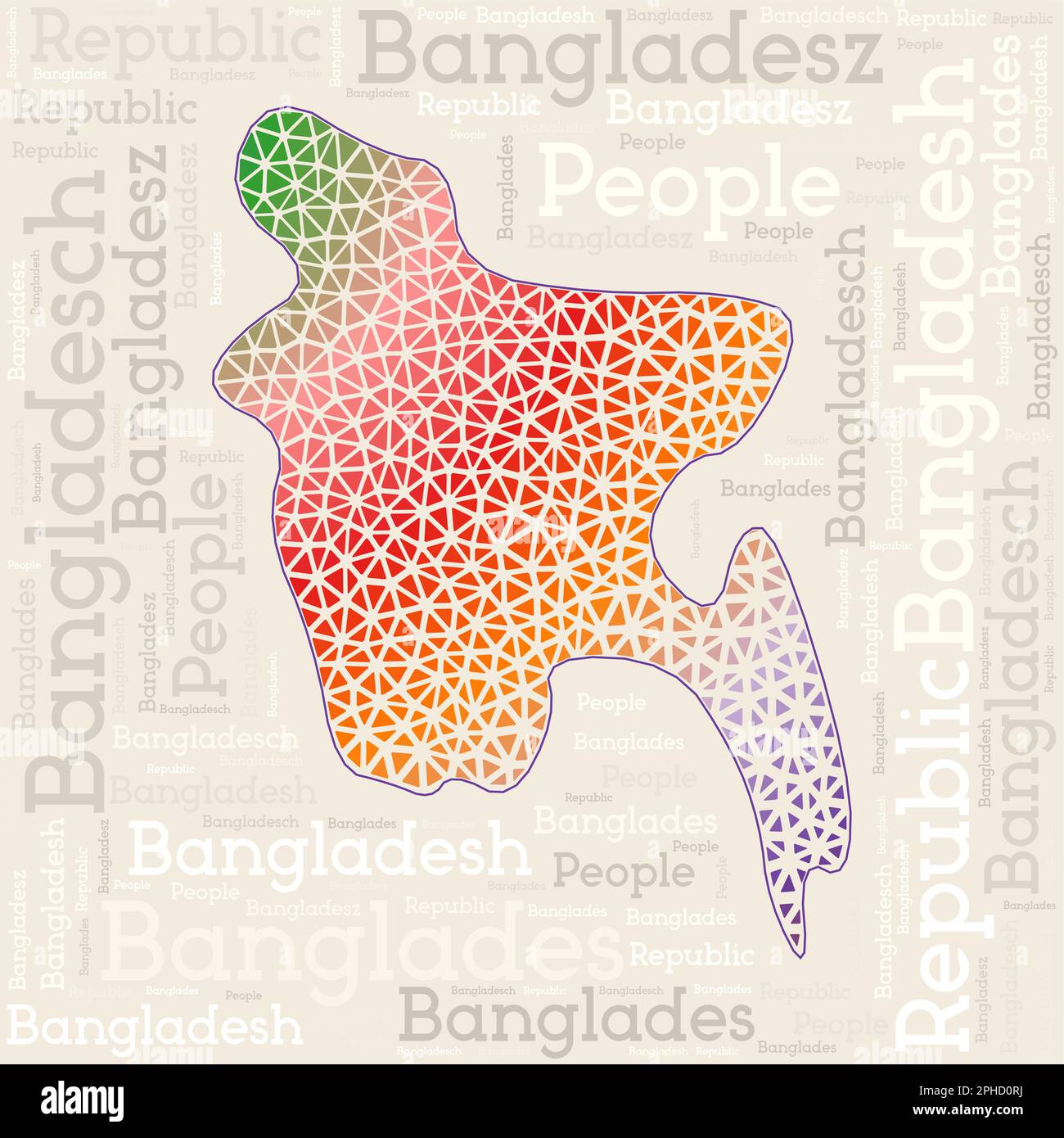 Bangladesh map design. Country names in different languages and map ...