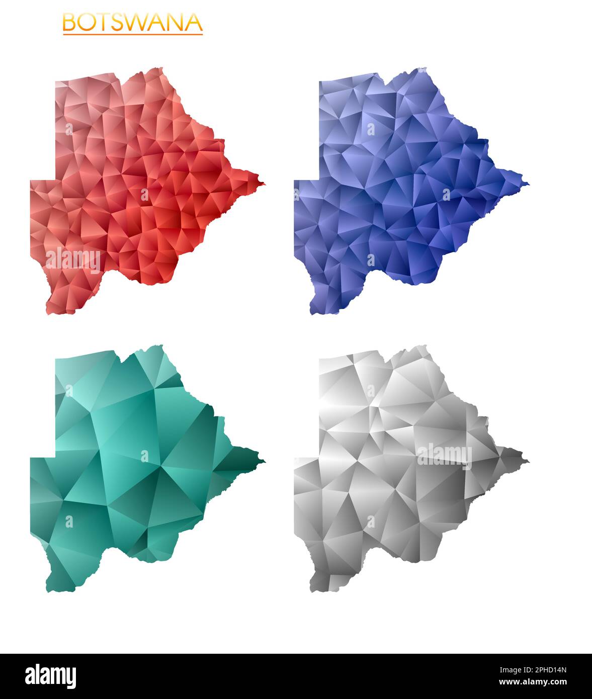 Set of vector polygonal maps of Botswana. Bright gradient map of country in low poly style Stock ...