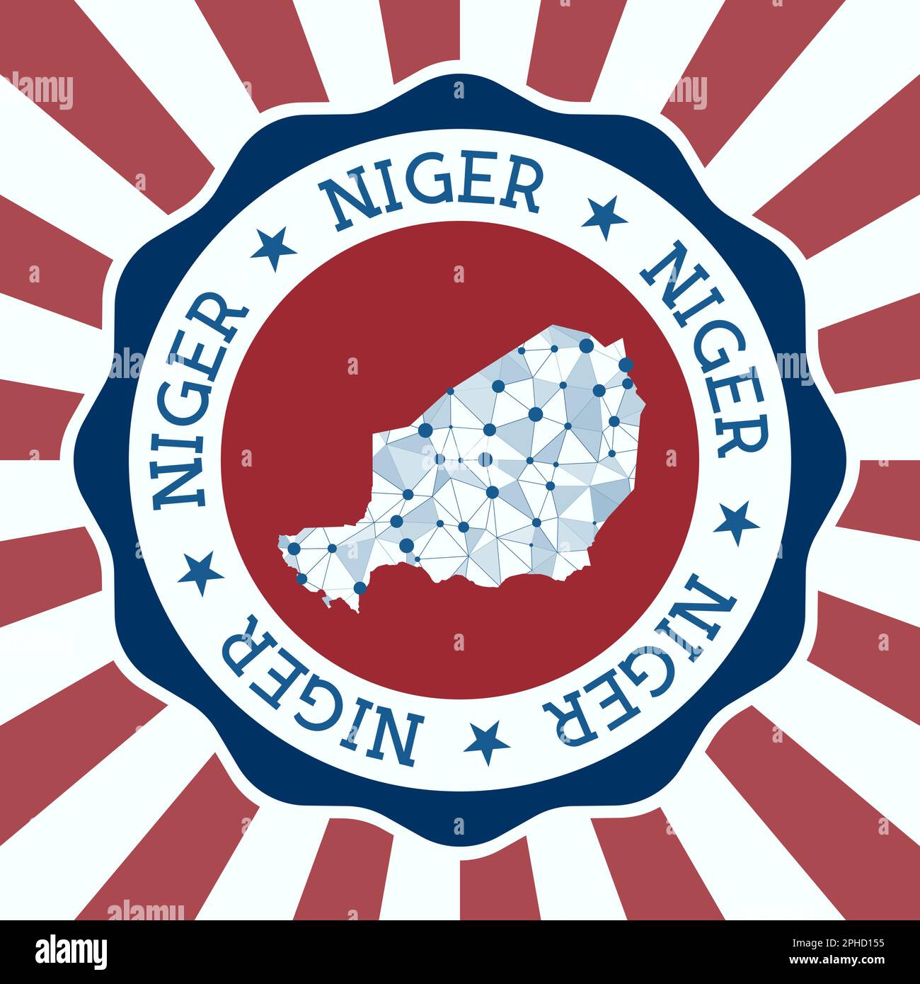 Niger Badge. Round logo of country with triangular mesh map and radial ...