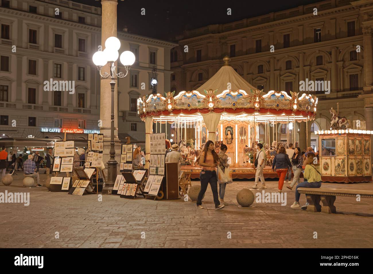 Fairground Carousel by night in Florence Italy Stock Photo - Alamy