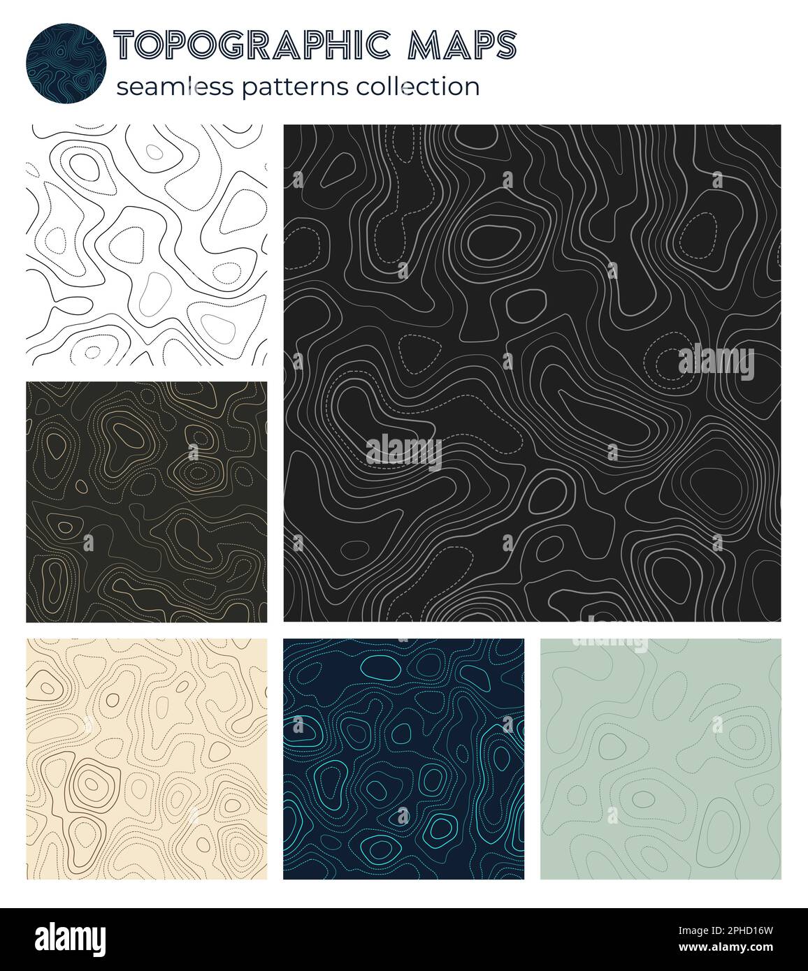 Topographic maps. Beautiful isoline patterns, seamless design. Radiant ...