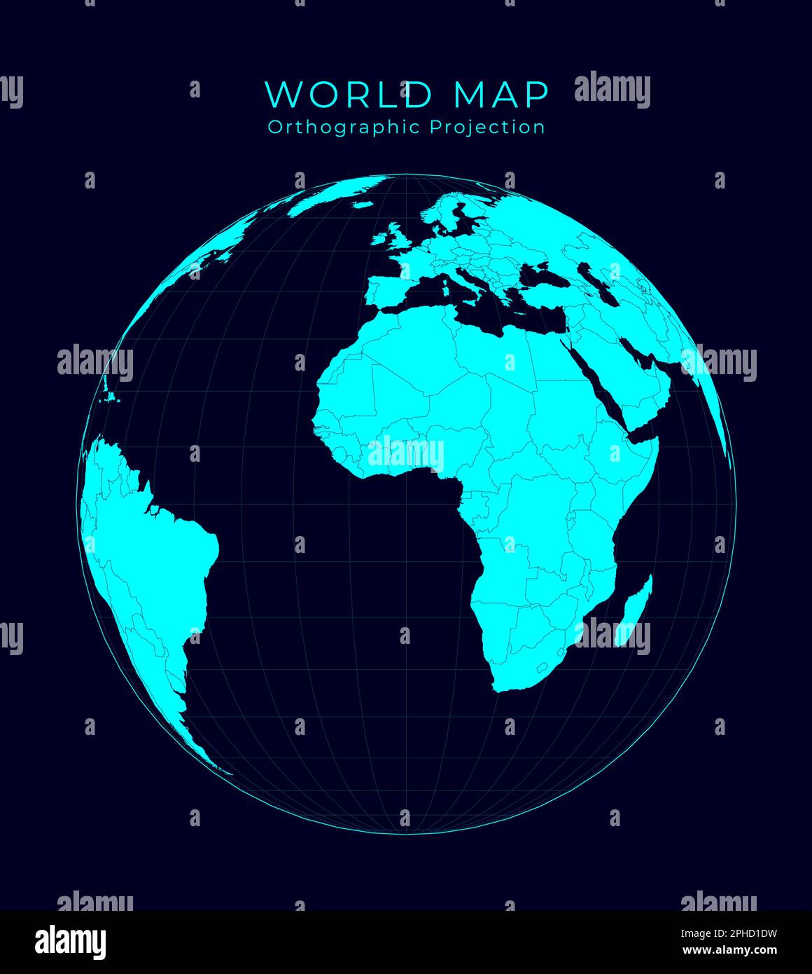 Map of the World. Orthographic projection. Futuristic infographic world ...