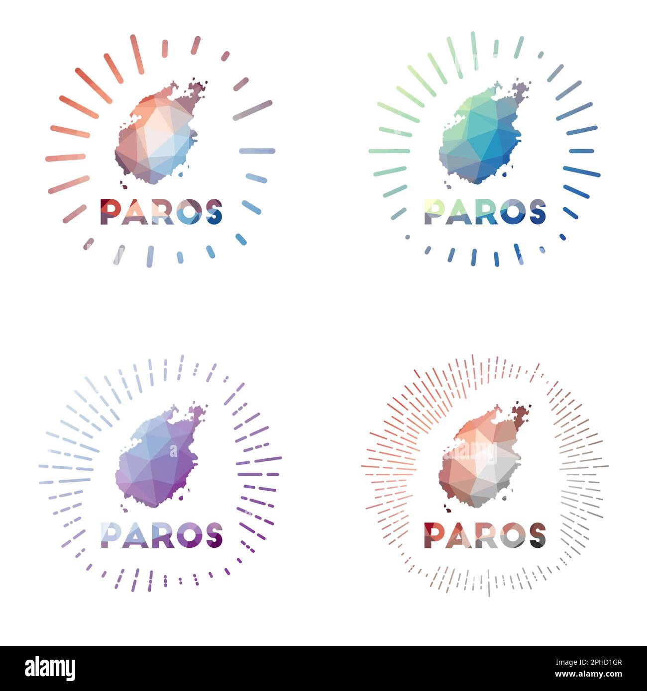 Paros low poly sunburst set. Logo of island in geometric polygonal ...