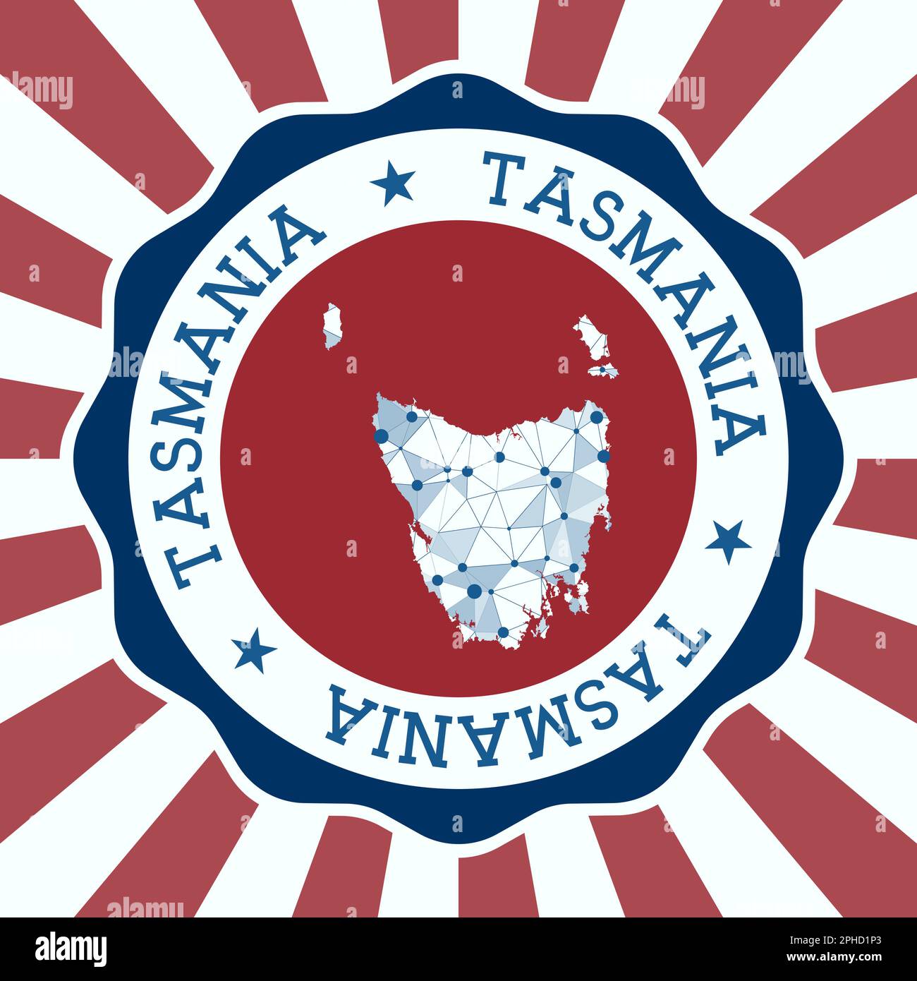 Tasmania Badge. Round logo of island with triangular mesh map and ...