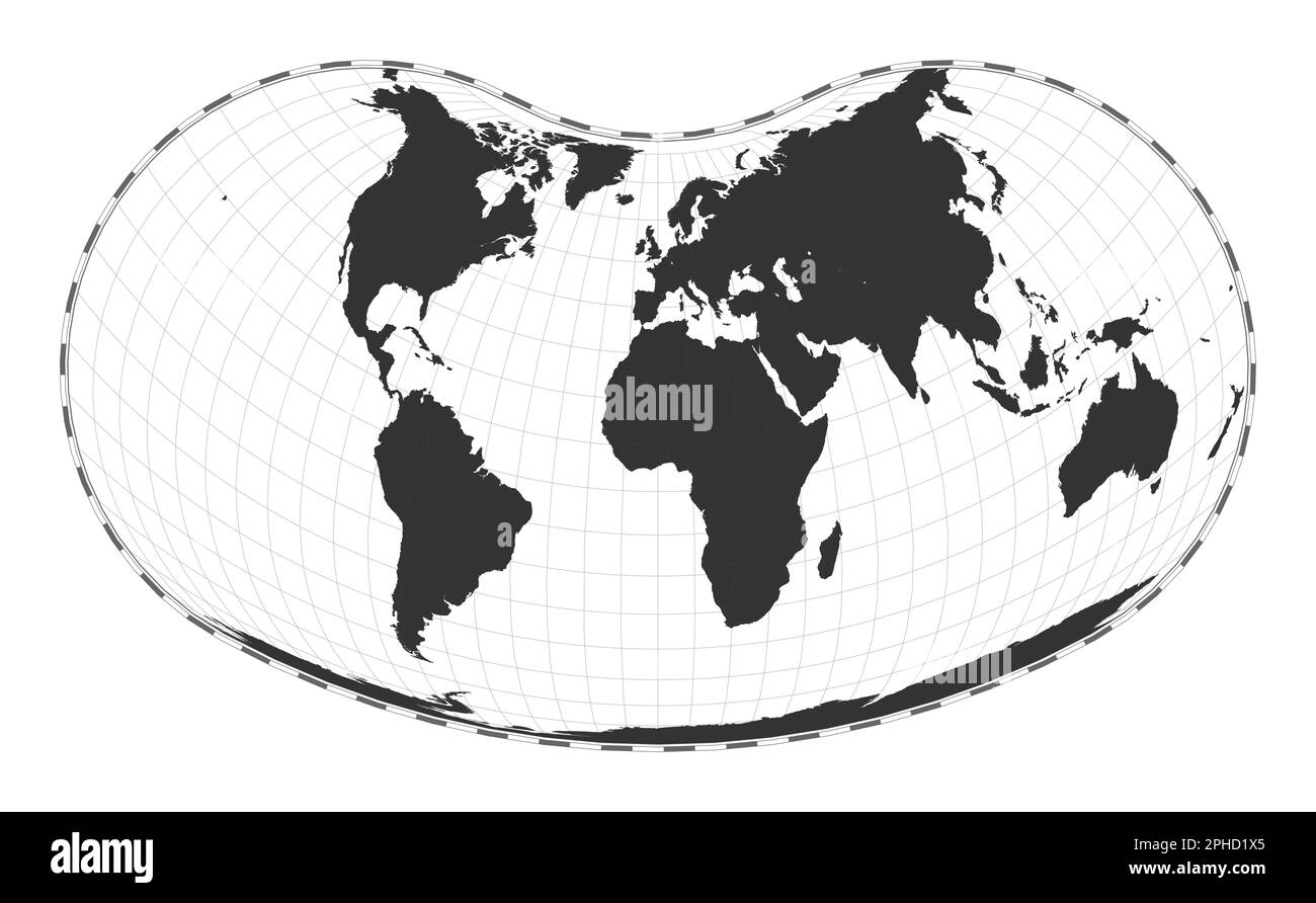 Vector world map. Hill eucyclic projection. Plain world geographical ...