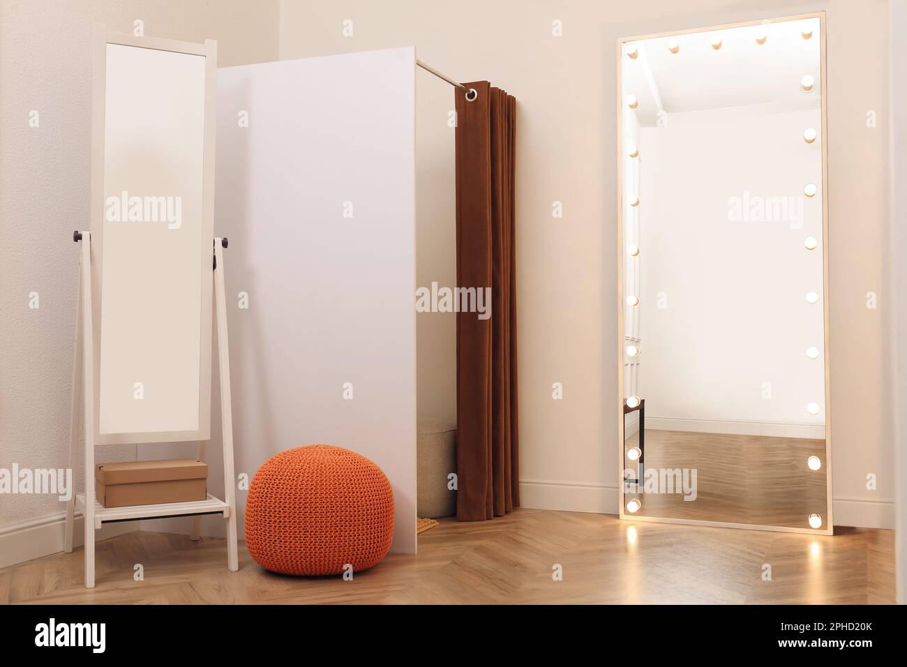 Fashion store interior with dressing room. Modern design Stock Photo ...