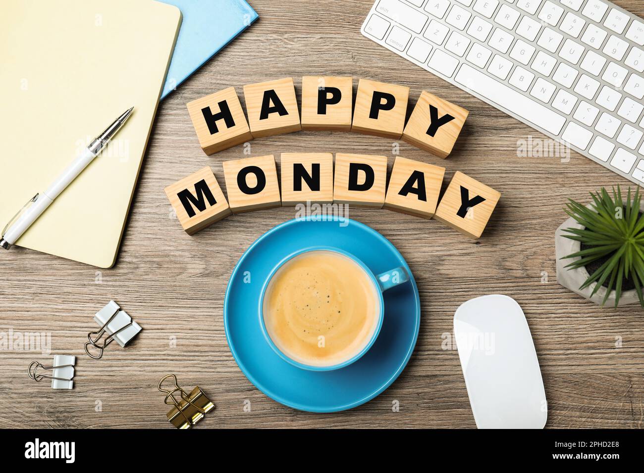 Flat lay composition with phrase Happy Monday made of cubes at ...