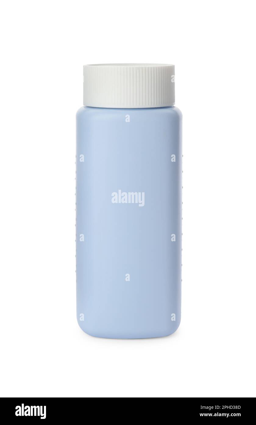 Bottle of dusting powder isolated on white, space for design. Baby ...