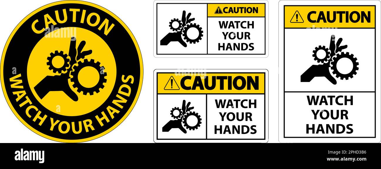 Caution Sign Watch Your Hands And Fingers Stock Vector Image & Art - Alamy