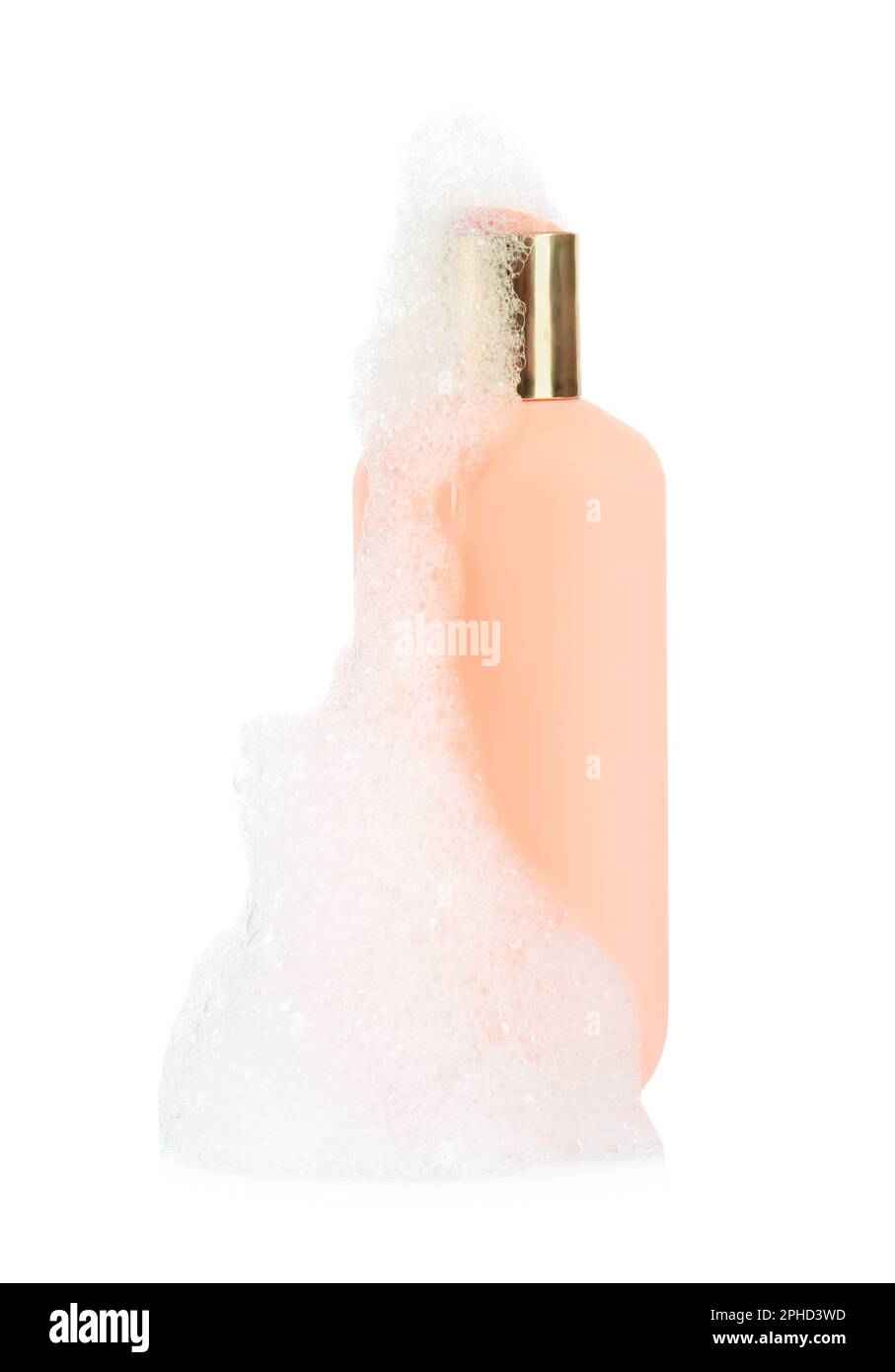 Bottle of bubble bath with foam isolated on white Stock Photo - Alamy