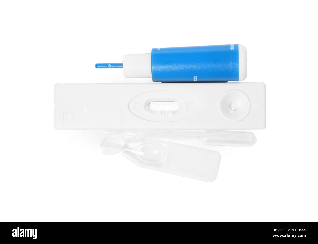 Disposable express test kit for hepatitis on white background, top view ...
