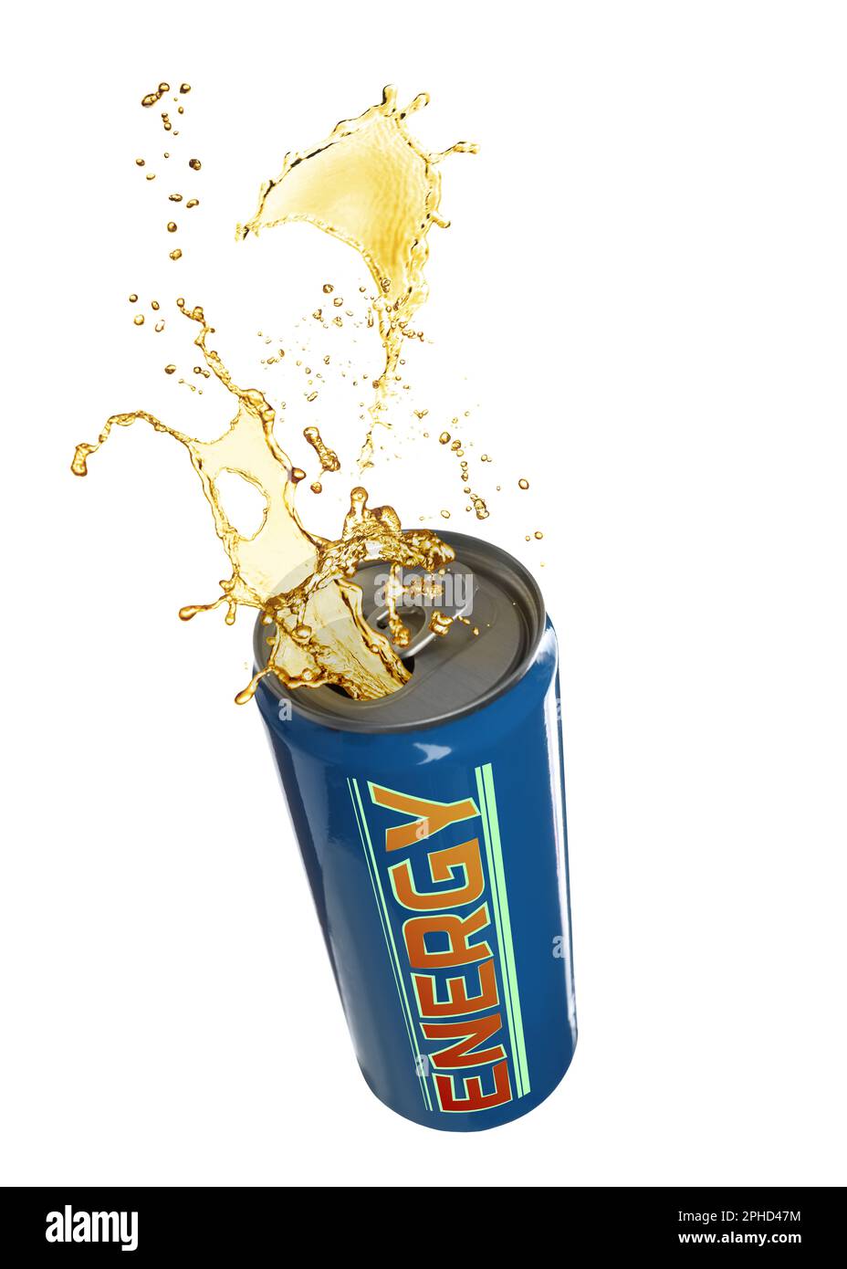 Can of energy drink with splashes on white background Stock Photo - Alamy