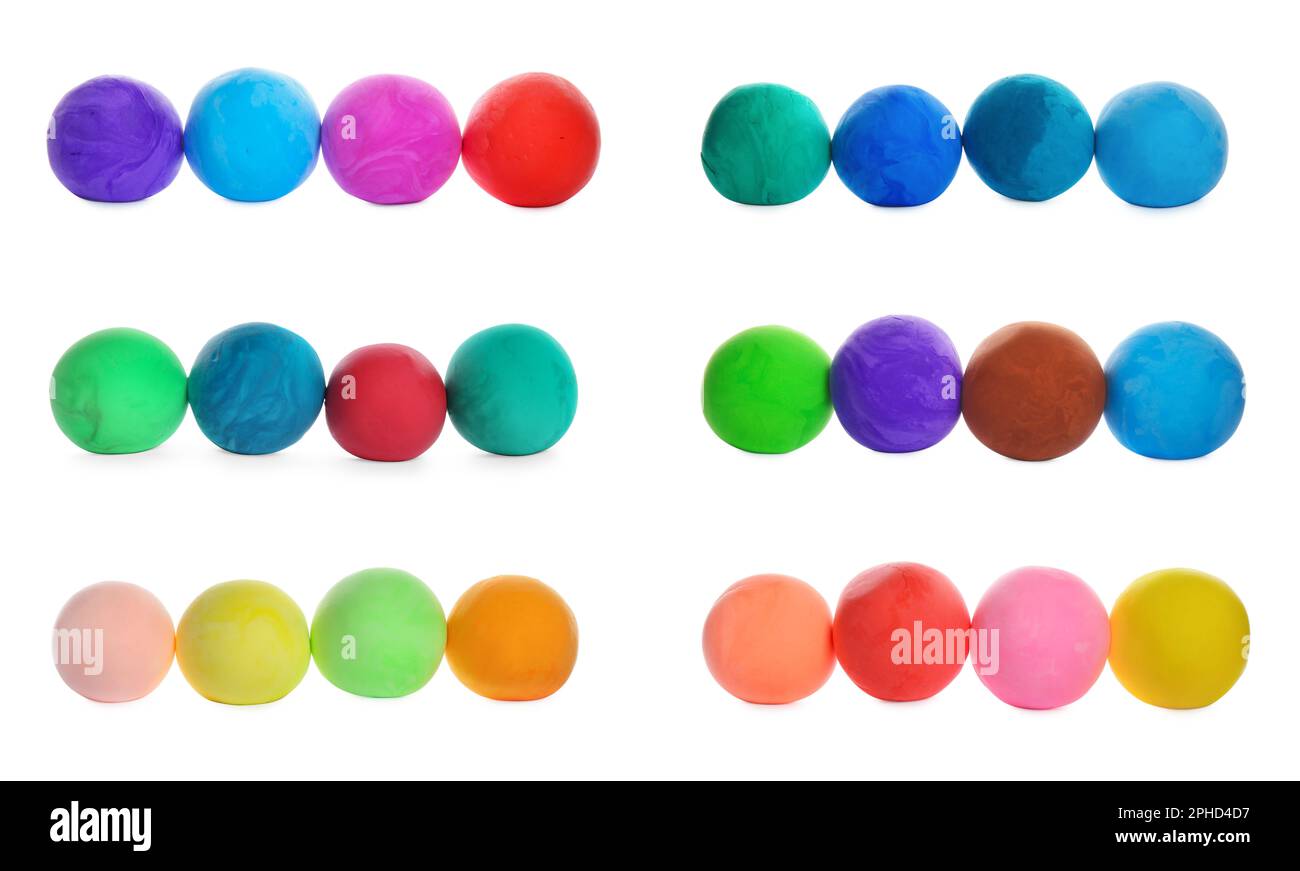 Set with different colorful play dough on white background Stock Photo ...