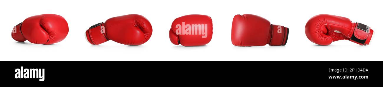 Set with red boxing gloves on white background. Banner design Stock ...