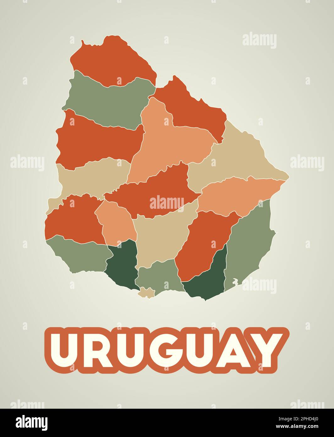 Uruguay poster in retro style. Map of the country with regions in ...